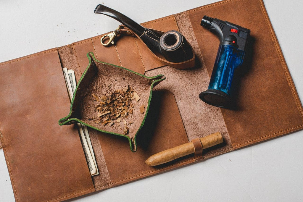 Luxurious Leather Tobacco Smoking Pipe Pouch Bag Organizer Case with R ...