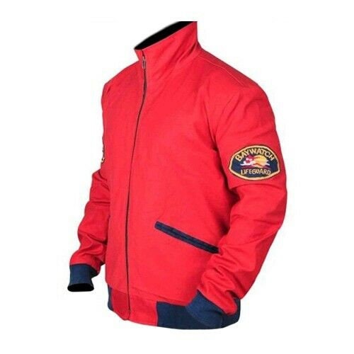 Handmade Baywatch Lifeguard Beach Style Red Bomber Cotton Jacket David